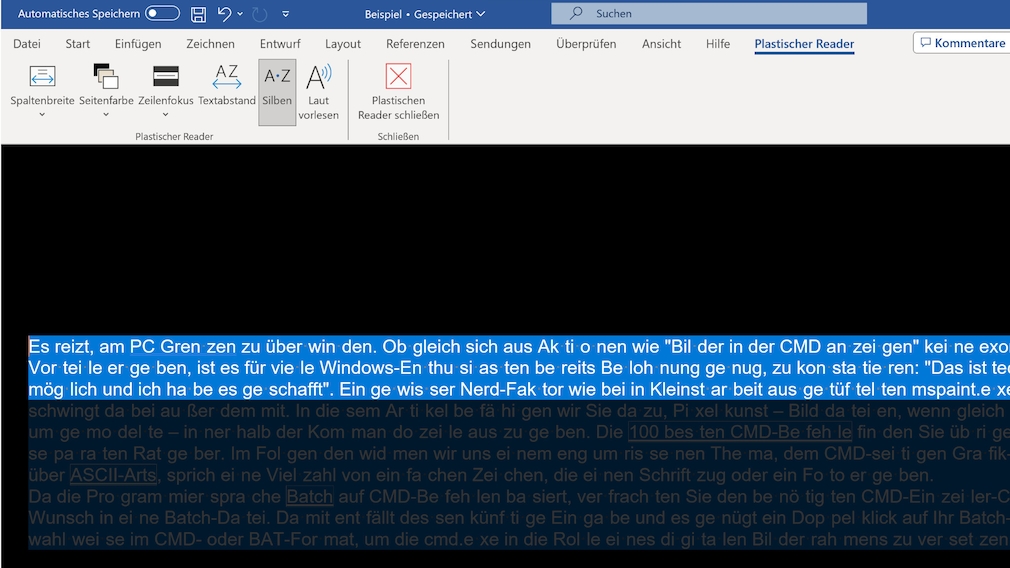 Microsoft Word: Plastischer Reader hilft, konzentriert zu lesen ...
