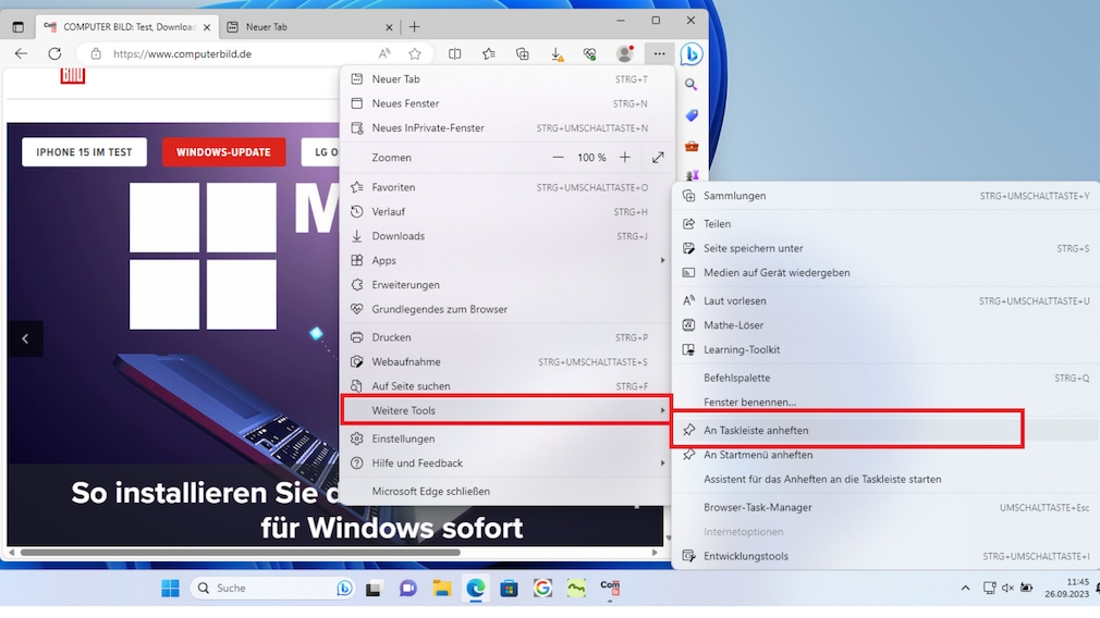 Microsoft Edge: Webseiten an die Taskleiste anheften - COMPUTER BILD