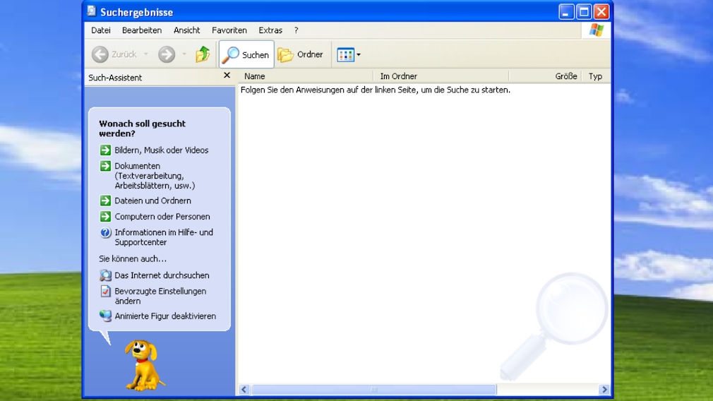 Windows-XP-Suche: Hund Fredo und weitere Maskottchen - COMPUTER BILD