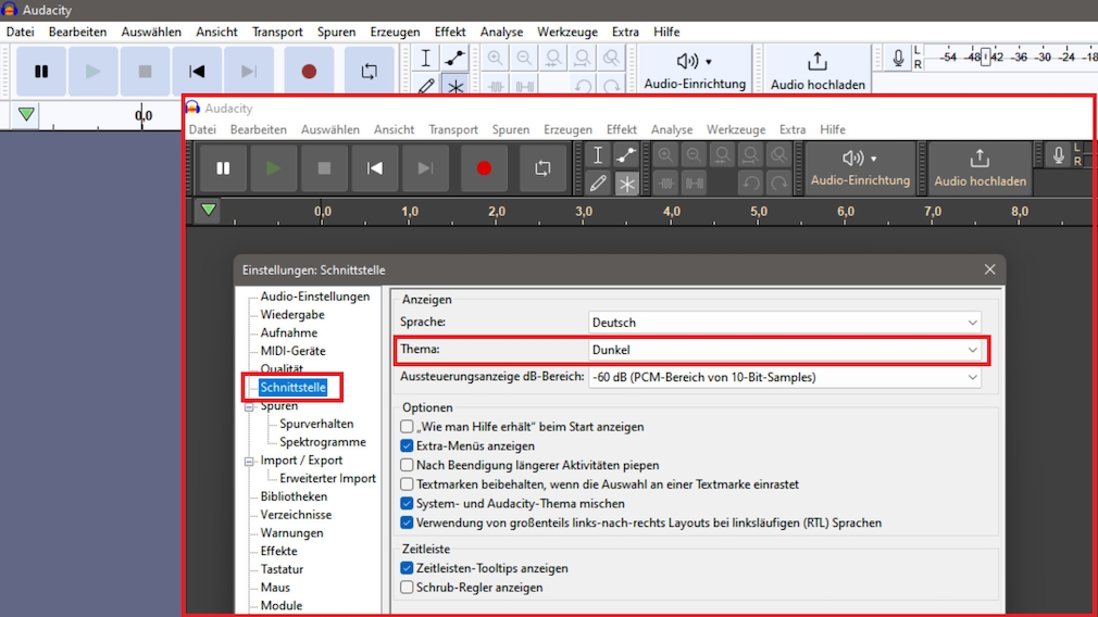 Audacity: Dark Mode aktivieren – oder Kontrastdesign zuschalten ...
