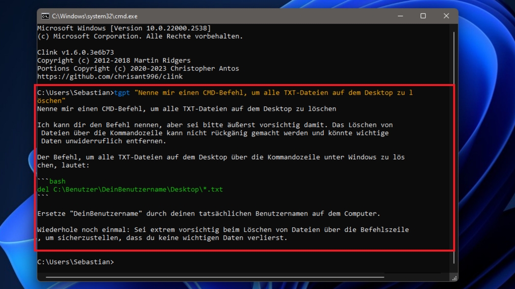 Windows 10/11: ChatGPT in der CMD nutzen – TGPT hilft Ihnen - COMPUTER BILD