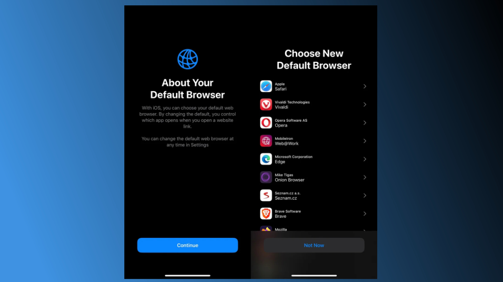 So sieht die neue Browser-Auswahl auf dem iPhone aus