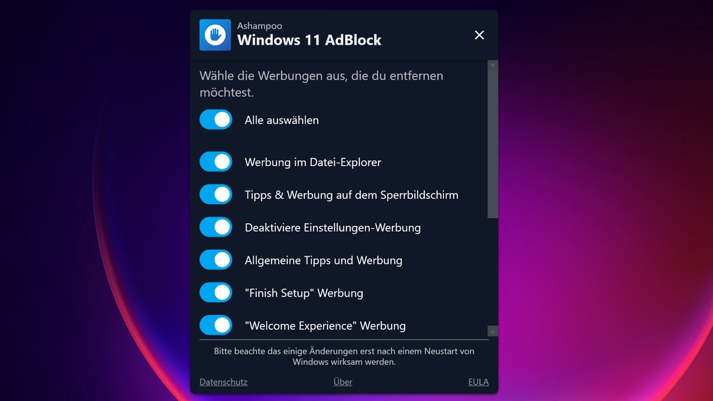 Windows-Werbung blockieren: Ashampoo Windows 11 Adblock hilft ...