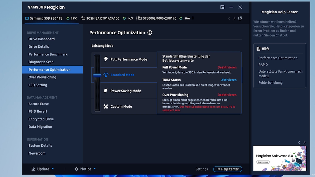 Samsung Magician: Full Performance Mode – zündet SSD-Turbo - COMPUTER BILD