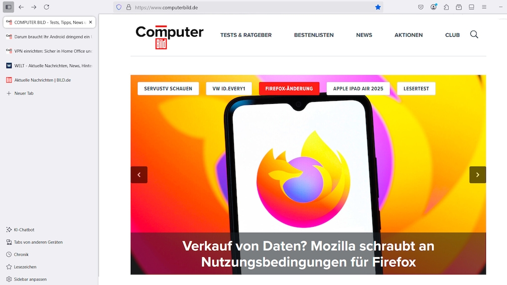 Firefox 136 bringt endlich vertikale Tabs - COMPUTER BILD