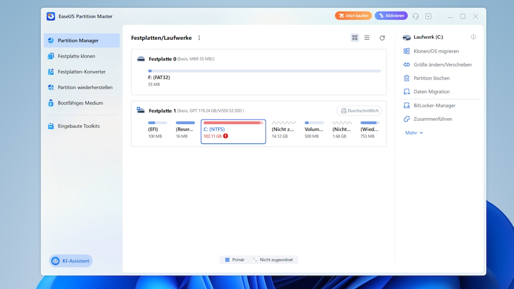 Easeus Partition Master: Partitionierer für Windows mit KI - COMPUTER BILD