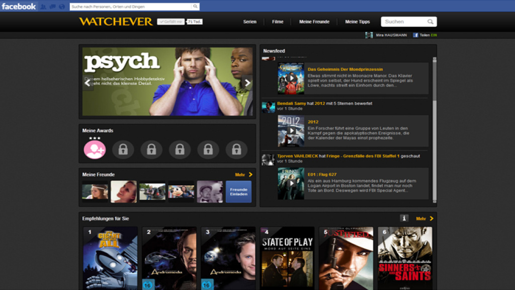 Watchever: Filme und Serien über Facebook mit Freunden teilen ...