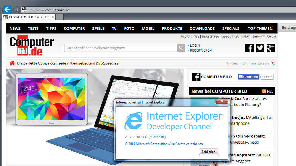 Internet Explorer 12: Eindrücke von der Entwickler-Version - Bilder ...