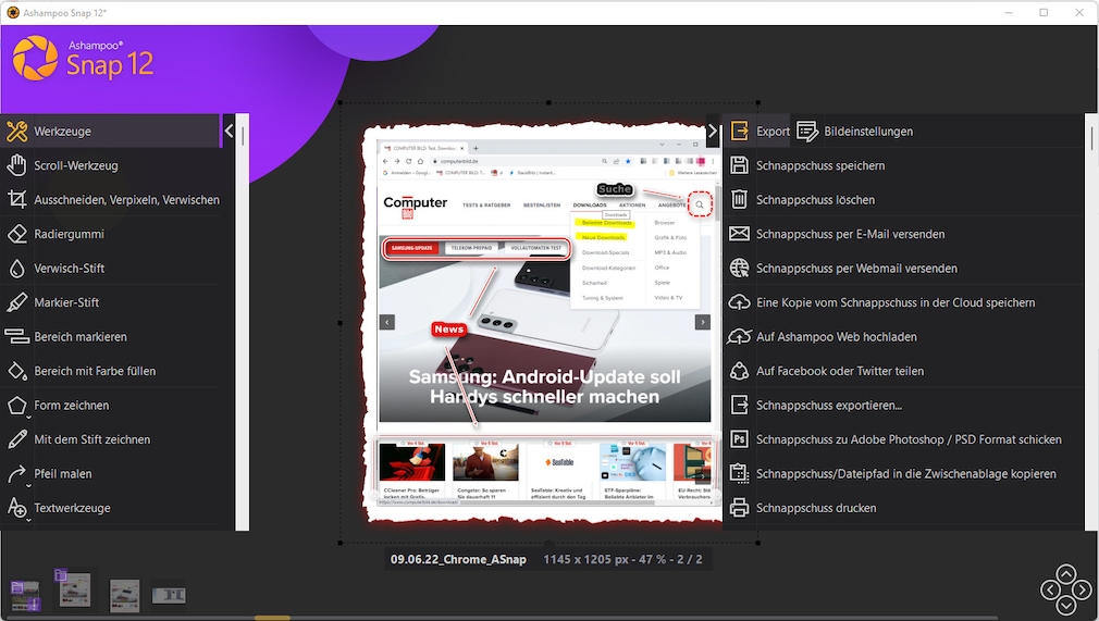 Ashampoo Snap 12 – Kostenlose Vollversion - Download - COMPUTER BILD